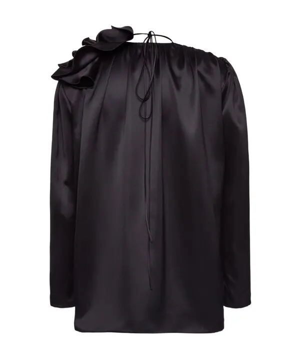 Magda Butrym Long Sleeve Shirred Blouse With Detachable Flower Brooch - Black