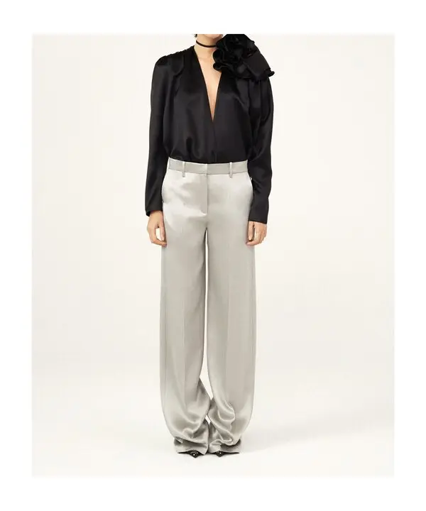 Magda Butrym Long Sleeve Shirred Blouse With Detachable Flower Brooch - Black