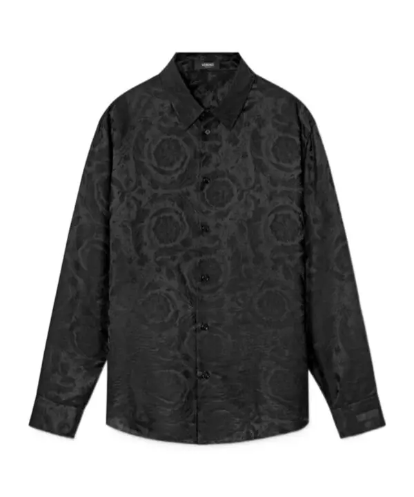 Versace Barocco-jacquard Button-up Shirt - Black