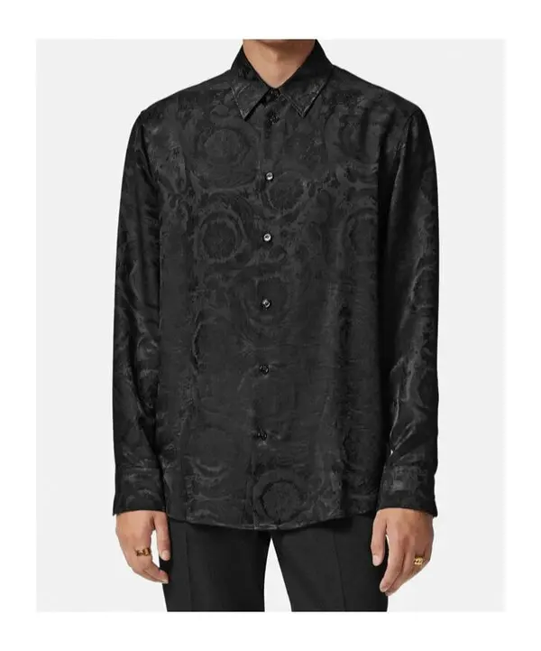 Versace Barocco-jacquard Button-up Shirt - Black