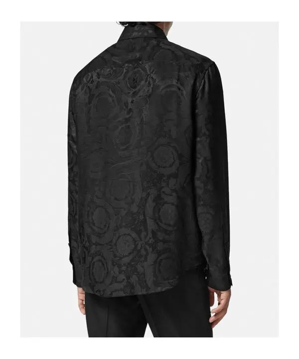 Versace Barocco-jacquard Button-up Shirt - Black