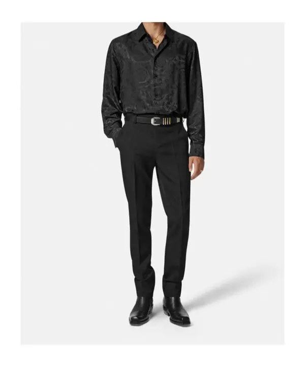 Versace Barocco-jacquard Button-up Shirt - Black