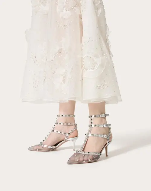 Valentino Garavani Rockstud Mesh Pump With Crystals And Straps 65mm