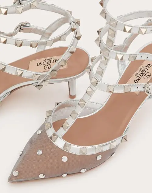 Valentino Garavani Rockstud Mesh Pump With Crystals And Straps 65mm