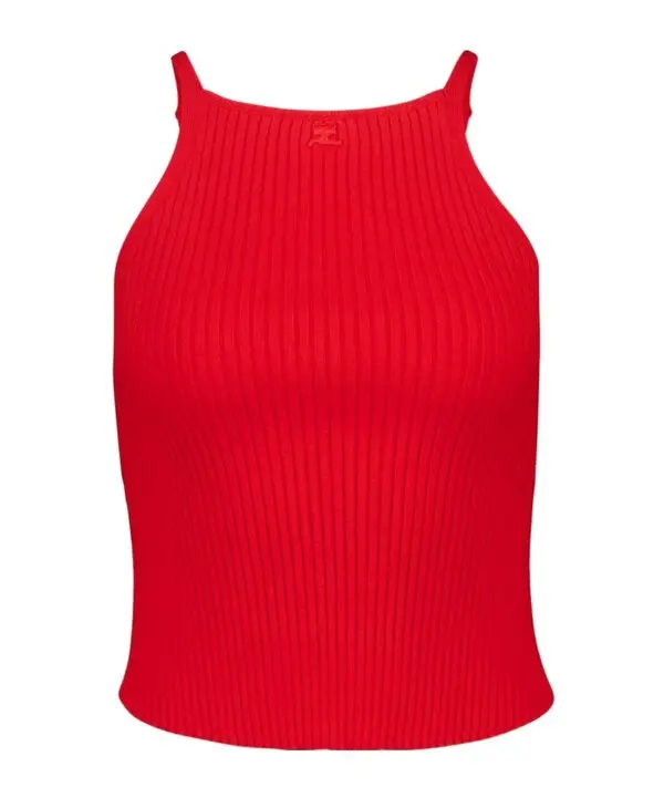 COURREGES Courrèges Sleeveless Rib Knit Top With Embroidered Ac Logo - Red