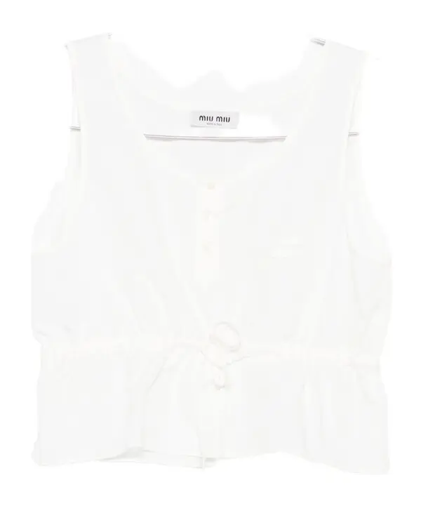 Miu Miu Sleeveless U-neck Button-front Drawstring Top - White