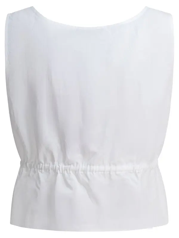 Miu Miu Sleeveless U-neck Button-front Drawstring Top - White