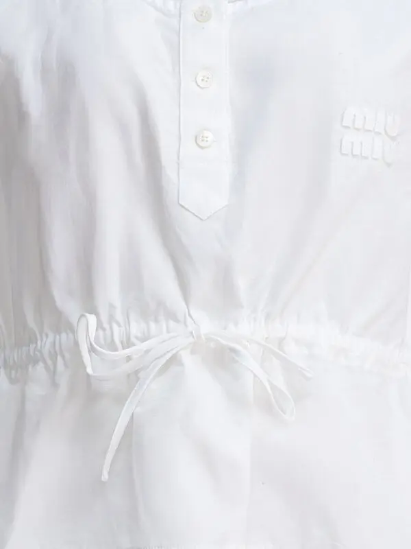 Miu Miu Sleeveless U-neck Button-front Drawstring Top - White