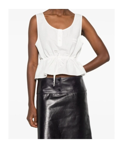 Miu Miu Sleeveless U-neck Button-front Drawstring Top - White