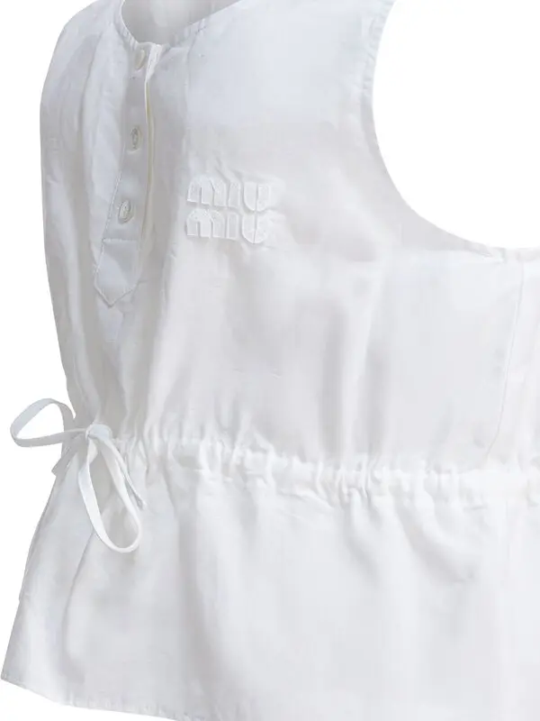 Miu Miu Sleeveless U-neck Button-front Drawstring Top - White