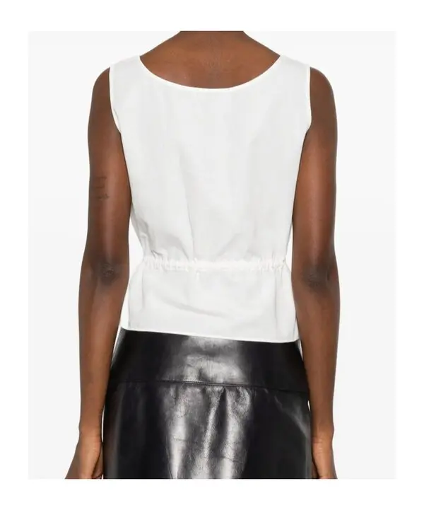 Miu Miu Sleeveless U-neck Button-front Drawstring Top - White