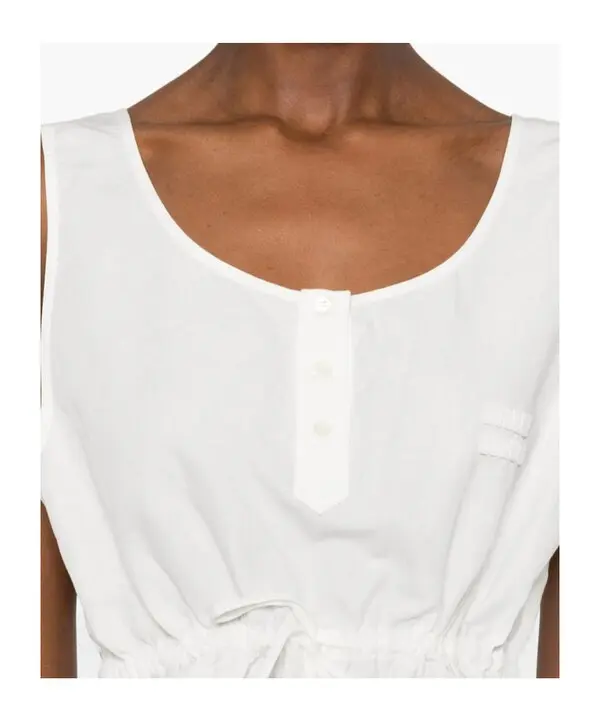 Miu Miu Sleeveless U-neck Button-front Drawstring Top - White