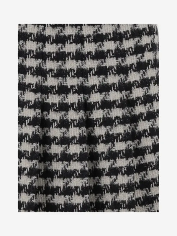 Celine Pleated Houndstooth Wool Skirt - White/ivory/black