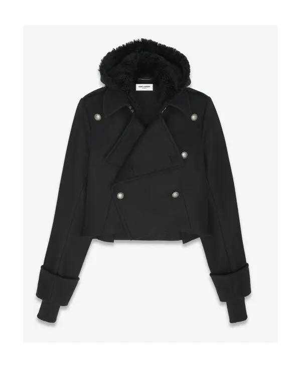 Saint Laurent Military Coat In Wool Felt And Shearling