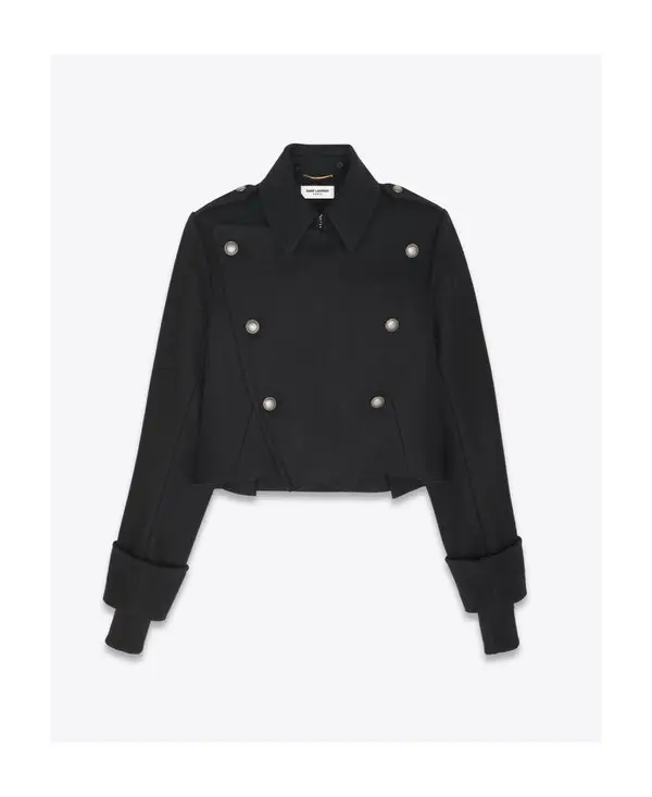 Saint Laurent Military Coat In Wool Felt And Shearling