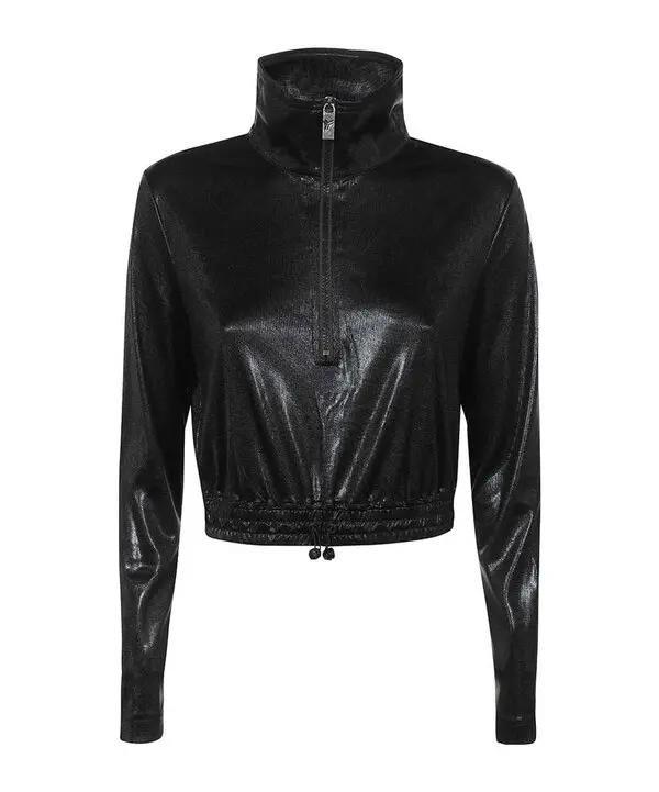 John Richmond Cropped Half-zip Top With Adjustable Drawstring
