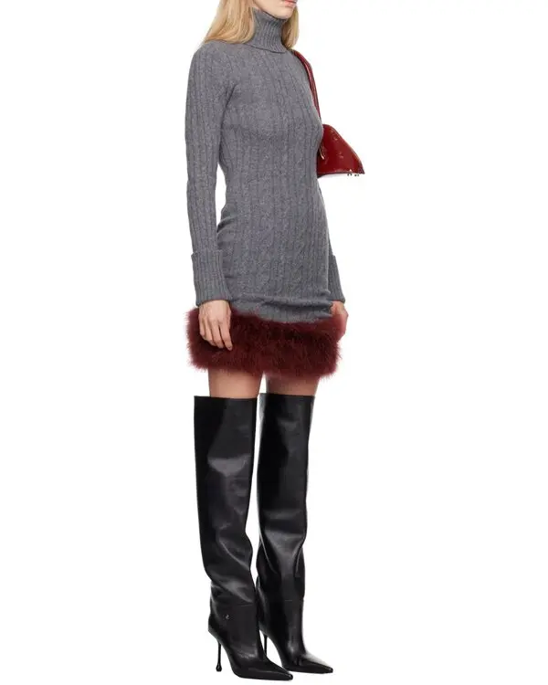 Blumarine Knitted High-neck Dress With Fur Trim