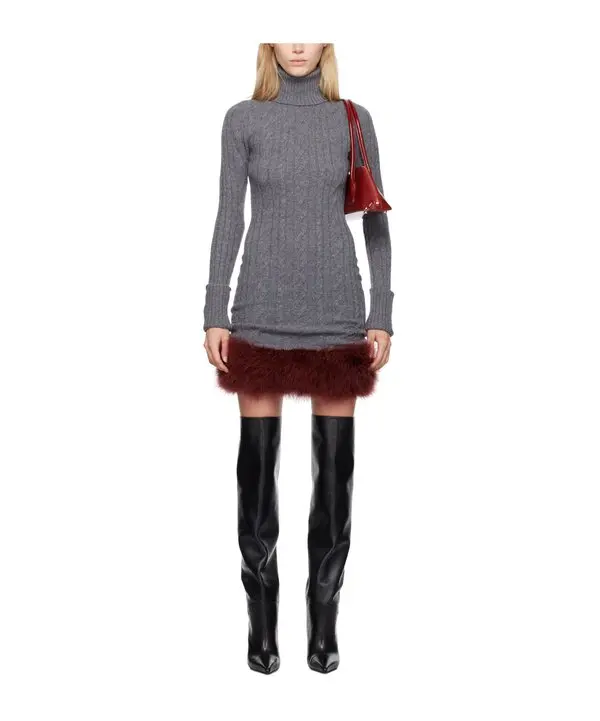 Blumarine Knitted High-neck Dress With Fur Trim