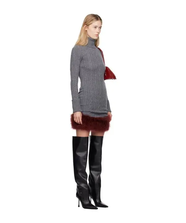 Blumarine Knitted High-neck Dress With Fur Trim