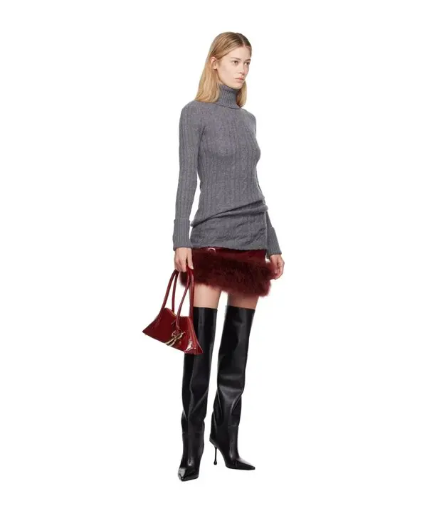 Blumarine Knitted High-neck Dress With Fur Trim