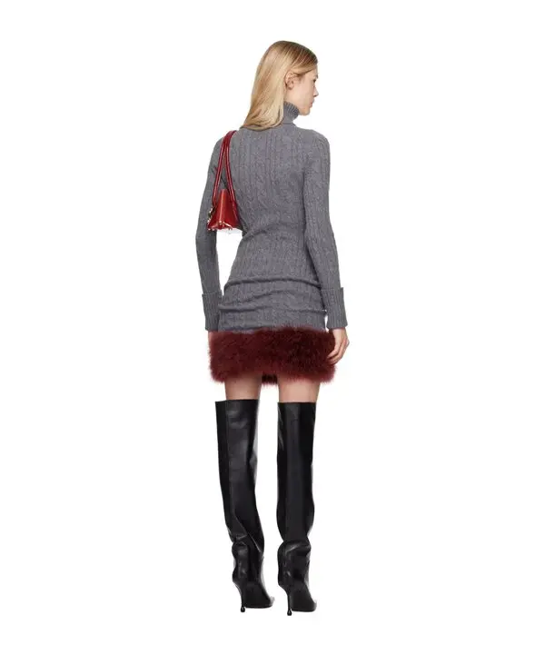 Blumarine Knitted High-neck Dress With Fur Trim
