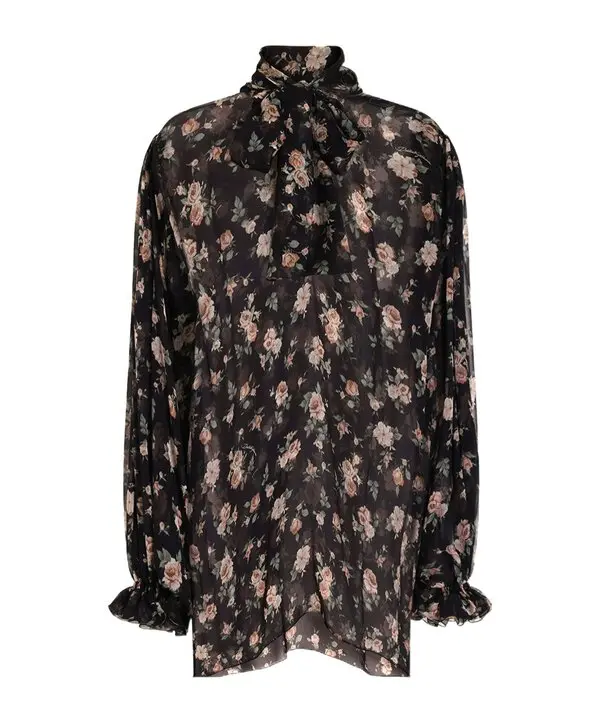 Dolce & Gabbana Floral Tie-neck Sheer Blouse