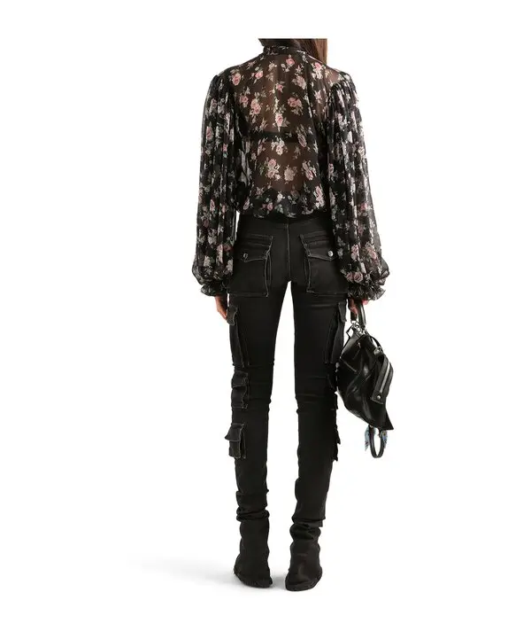 Dolce & Gabbana Floral Tie-neck Sheer Blouse