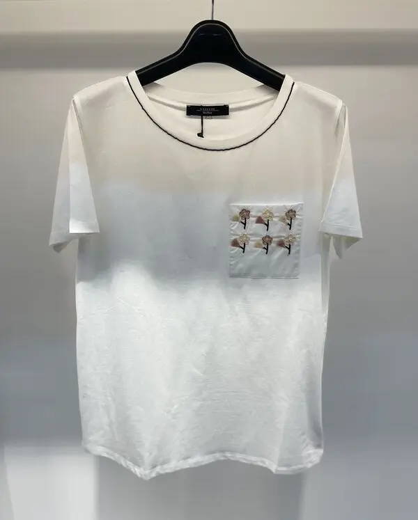 Max Mara Round Neck Short Sleeve Embellished Pocket Shirt