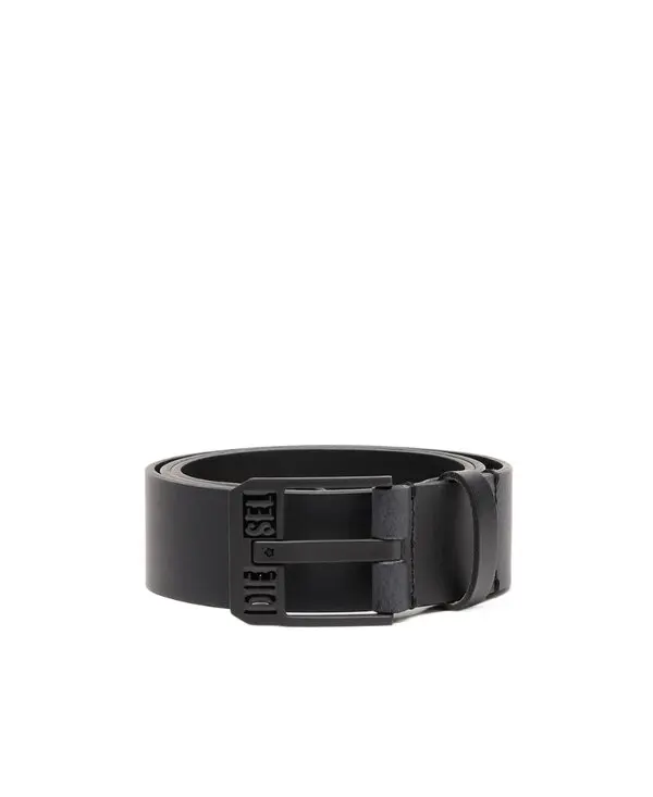 DIESEL® Logo Buckle Buffalo Leather Belt - Black