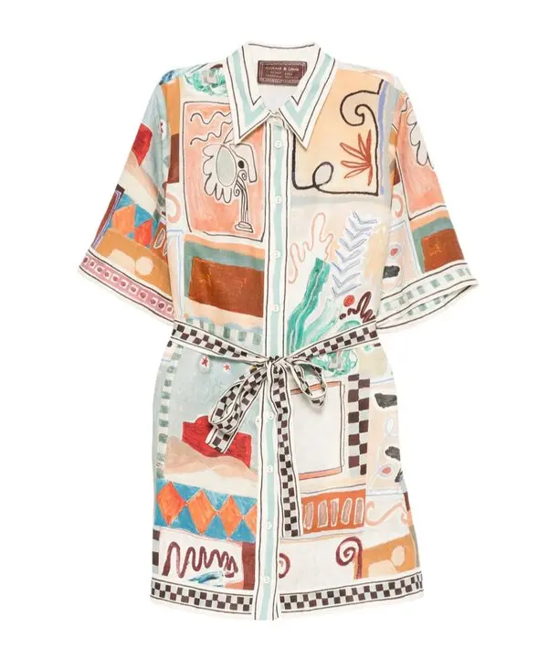 ALEMAIS Geometric Print Mini Shirt Dress - Neutral