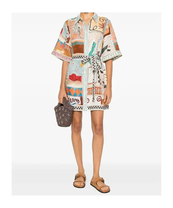 ALEMAIS Geometric Print Mini Shirt Dress