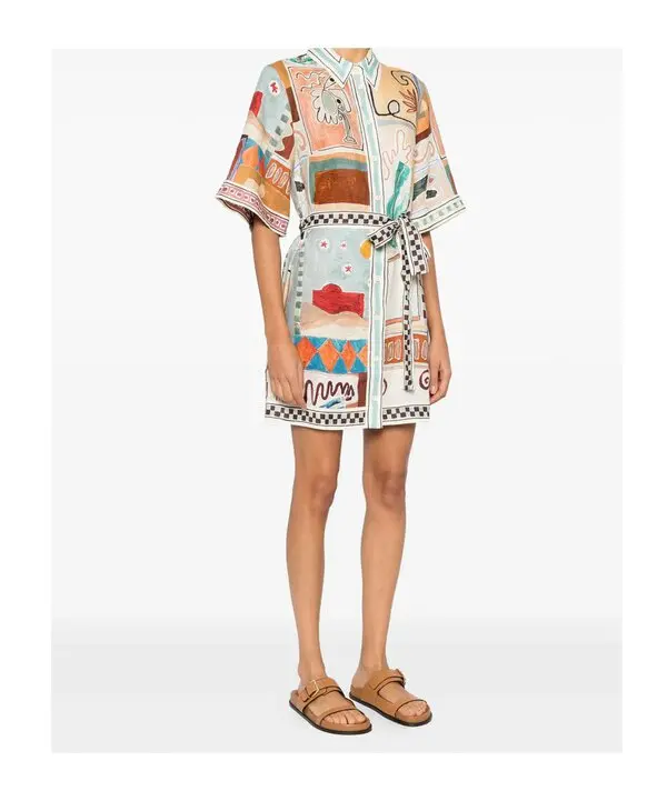 ALEMAIS Geometric Print Mini Shirt Dress