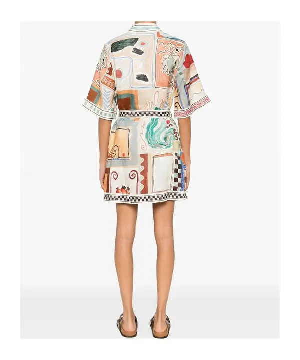 ALEMAIS Geometric Print Mini Shirt Dress