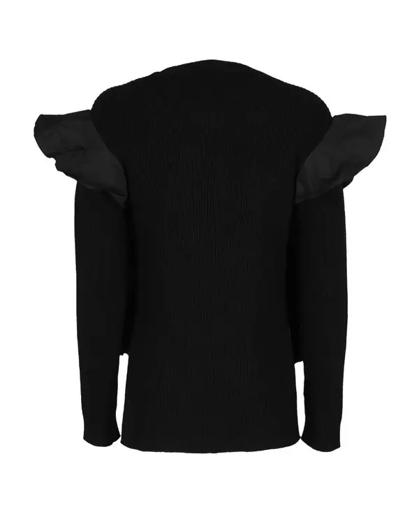 Red Valentino Long Sleeve Round Neck Sweater With Ruffle Detail
