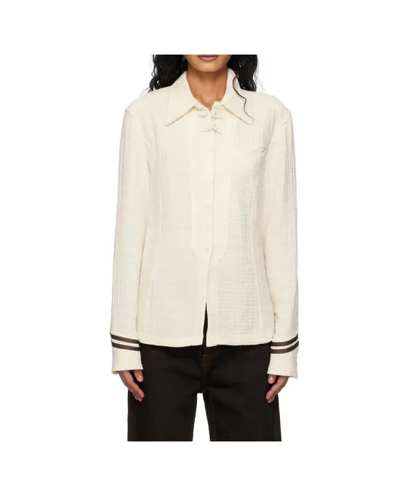 OPEN YY Seersucker Jacquard Stripe Sailor Cuff Shirt
