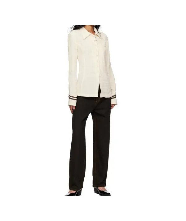 OPEN YY Seersucker Jacquard Stripe Sailor Cuff Shirt