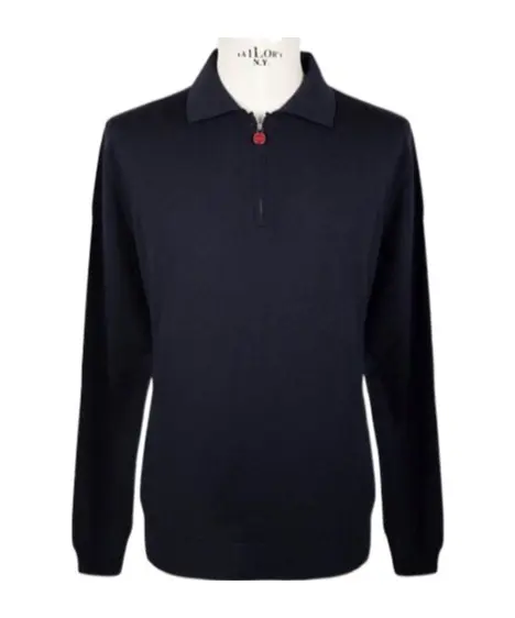 Kiton Long-sleeved Zippered Knit Polo Shirt - Black