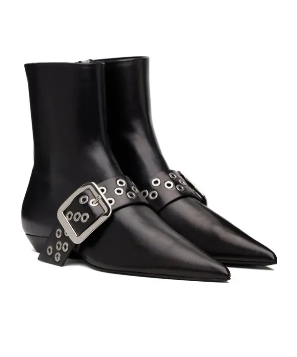 JIL SANDER Pointed Toe Ankle Boots With Buckle Detail