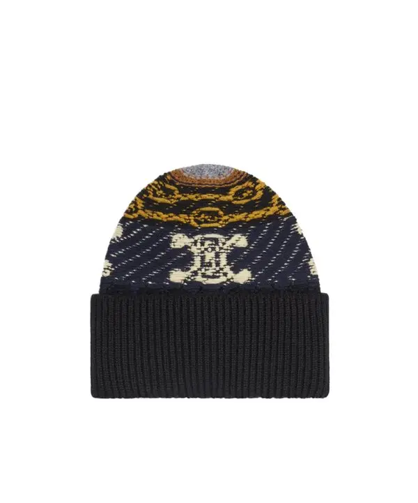 Celine Jacquard Cashmere Beanie - Brown/gray