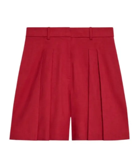 Theory Pleated Front Wide Leg Shorts - Cherry