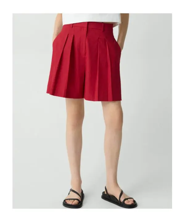 Theory Pleated Front Wide Leg Shorts - Cherry