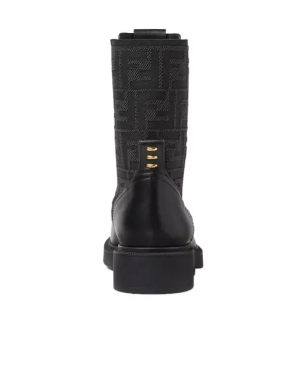 Fendi Lace-up Biker Boots With Ff Jacquard - Black