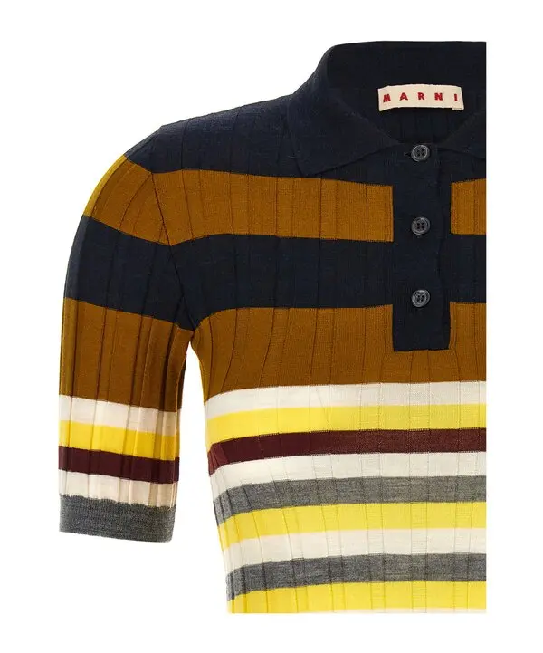 Marni Striped Ribbed Knit Polo Shirt - Multicolor