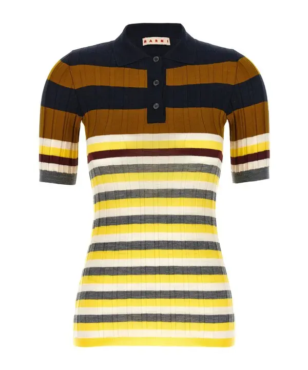Marni Striped Ribbed Knit Polo Shirt - Multicolor