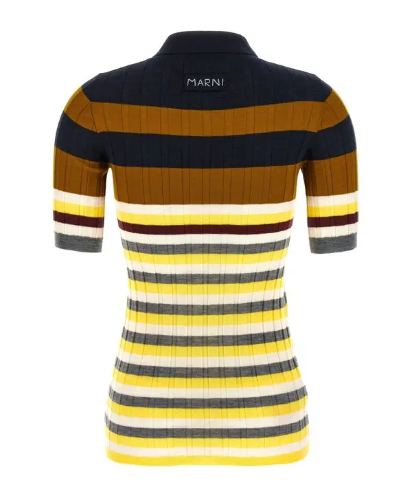 Marni Striped Ribbed Knit Polo Shirt - Multicolor