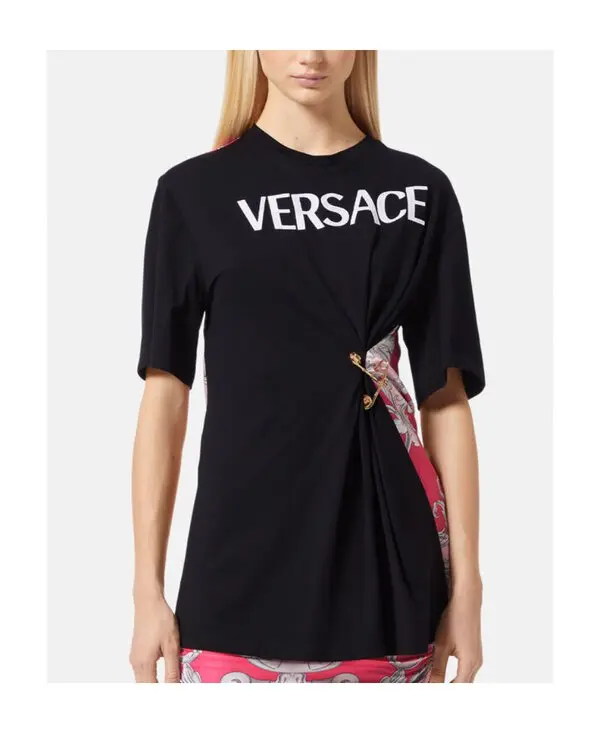 Versace Safety Pin Baroque Print Crewneck T-shirt