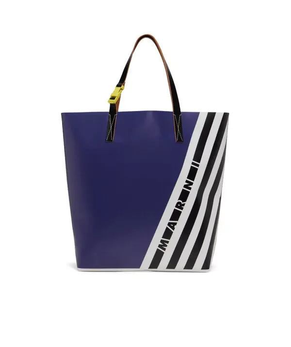 Marni Logo Printed Striped Tote Bag - Blue