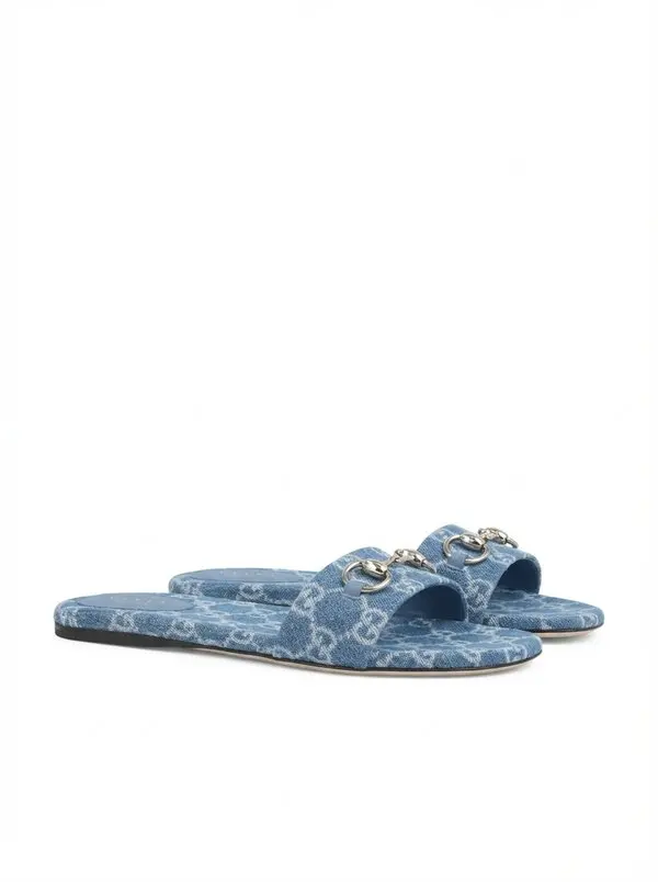 Gucci Gg Printed Slide Sandals - Blue