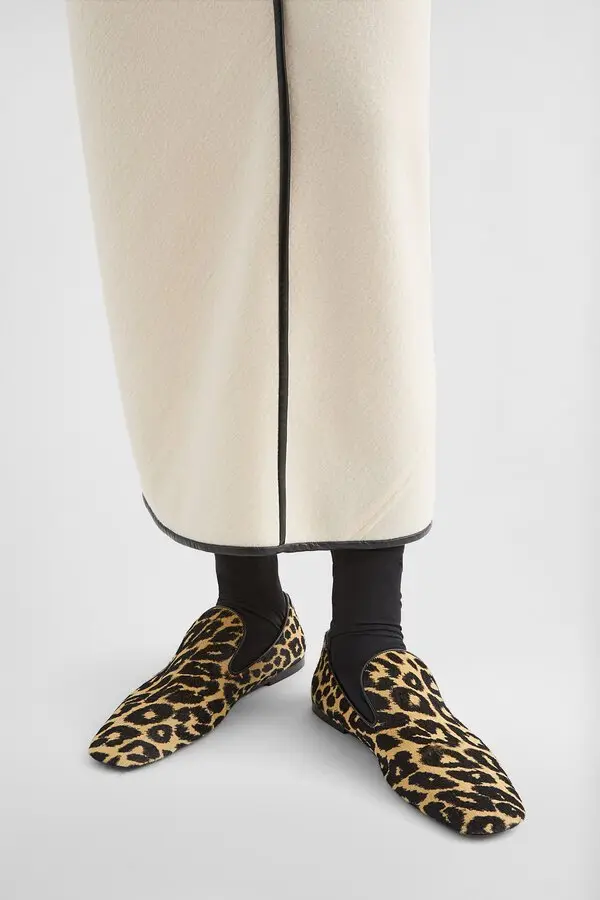 JIL SANDER Leopard Print Calf Leather Slip-on Flats - Round Head