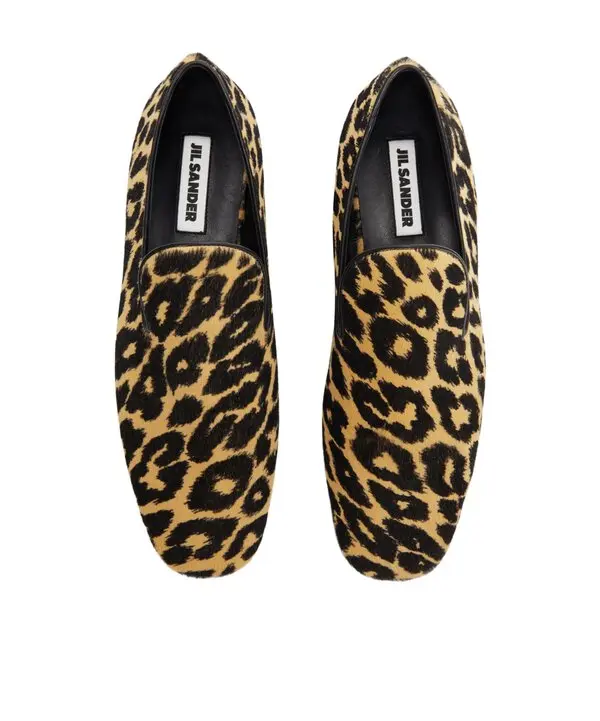 JIL SANDER Leopard Print Calf Leather Slip-on Flats - Round Head